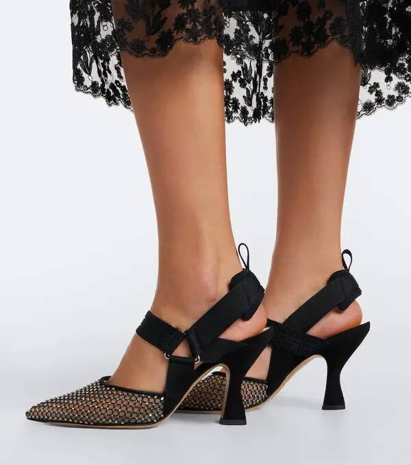 Fendi Colibri Embellished Mesh And Suede Pumps