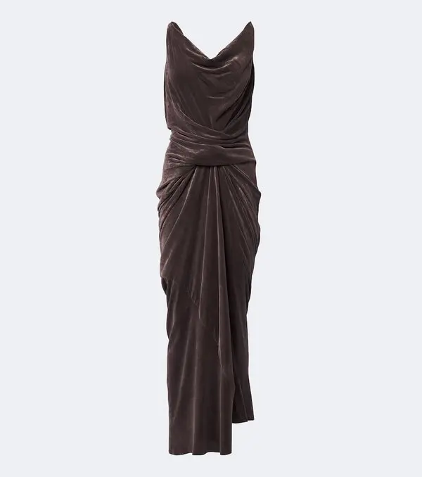 Rick Owens Strutter Draped Velvet Maxi Dress