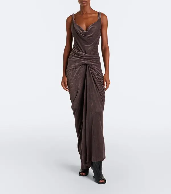 Rick Owens Strutter Draped Velvet Maxi Dress