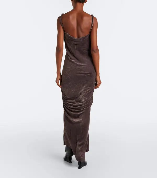 Rick Owens Strutter Draped Velvet Maxi Dress