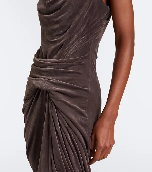 Rick Owens Strutter Draped Velvet Maxi Dress
