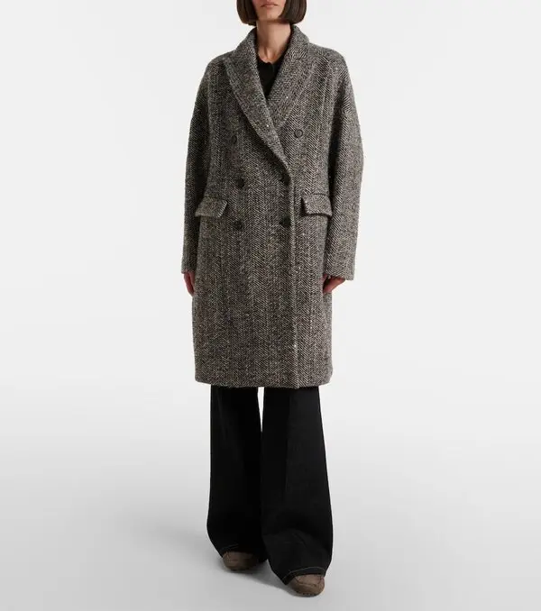 Brunello Cucinelli Herringbone Wool-blend Double-breasted Coat