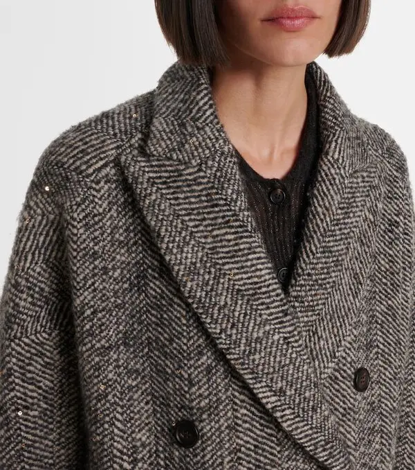 Brunello Cucinelli Herringbone Wool-blend Double-breasted Coat