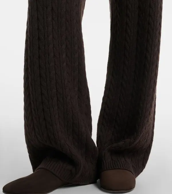Agnona Cable-knit Cashmere Wide-leg Pants - Brown