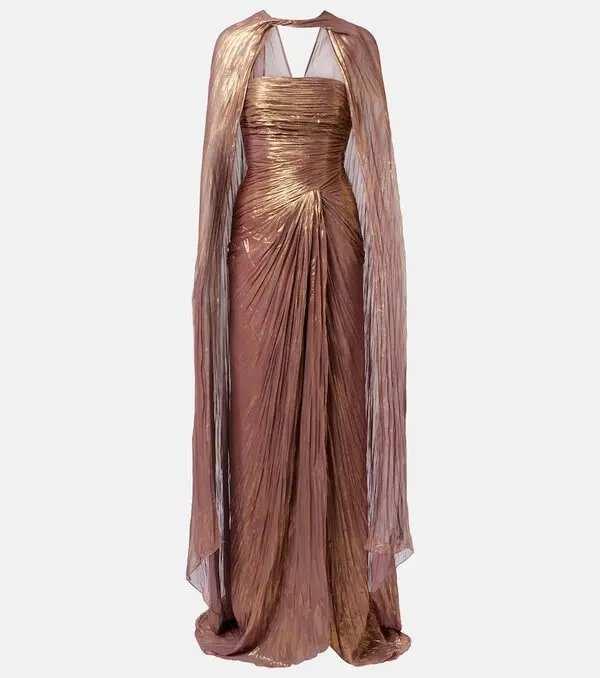 MARMAR HALIM Pleated Taffeta Gown And Cape Set