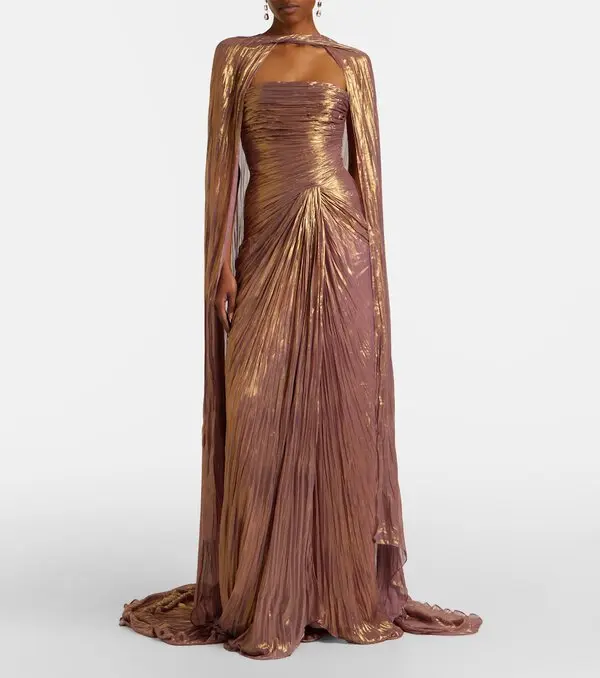 MARMAR HALIM Pleated Taffeta Gown And Cape Set