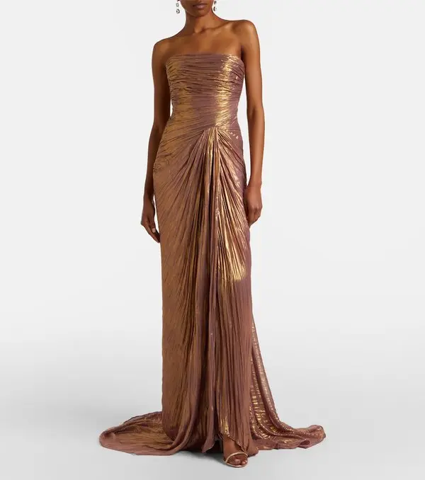 MARMAR HALIM Pleated Taffeta Gown And Cape Set