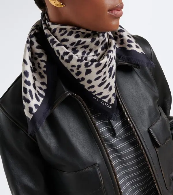 NILI LOTAN Leopard Print Silk Scarf