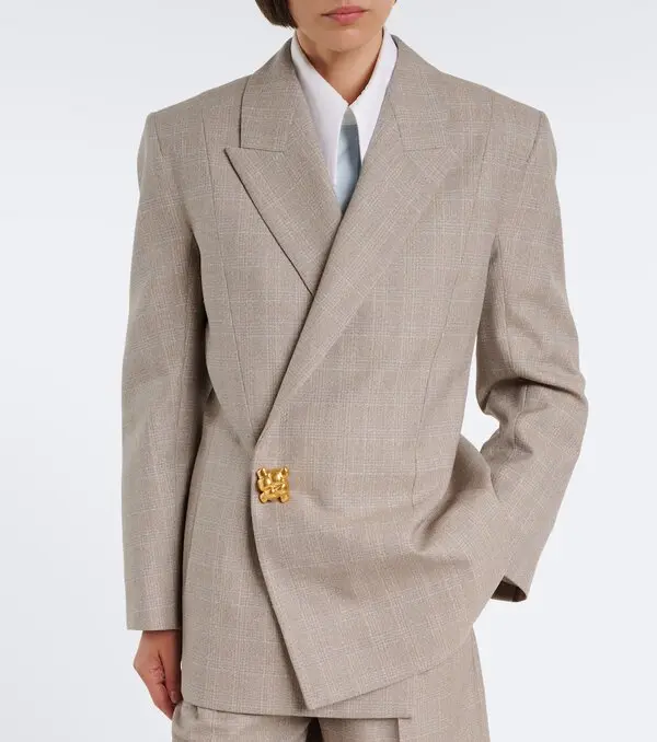 Bottega Veneta Checked Double-breasted Wool Blazer