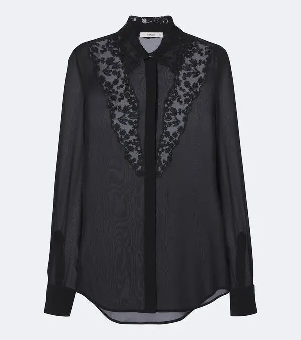 Fendi Lace-trimmed Silk Georgette Shirt
