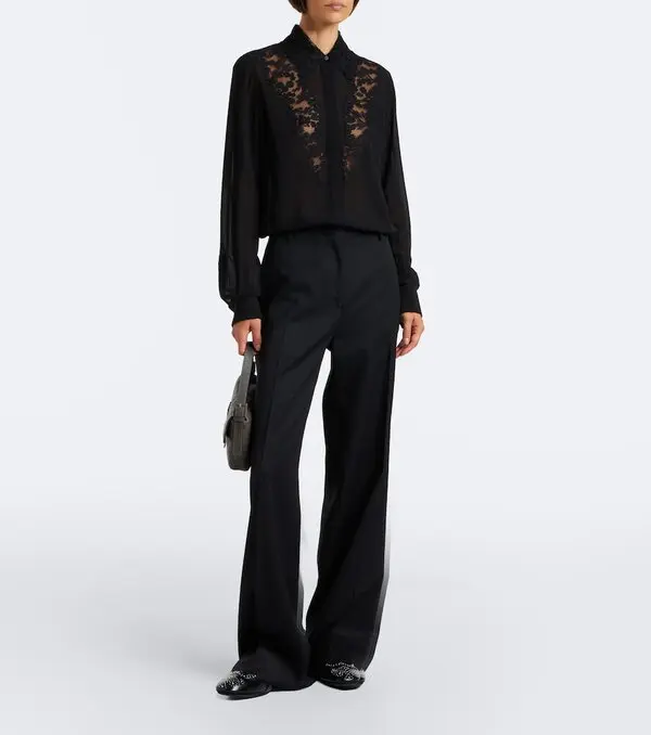 Fendi Lace-trimmed Silk Georgette Shirt