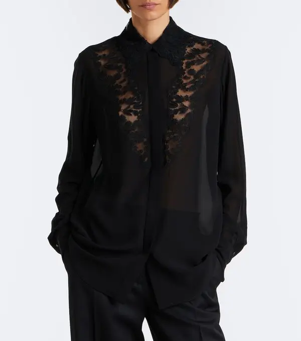 Fendi Lace-trimmed Silk Georgette Shirt
