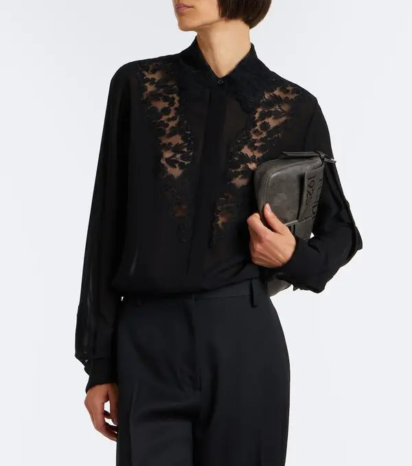 Fendi Lace-trimmed Silk Georgette Shirt
