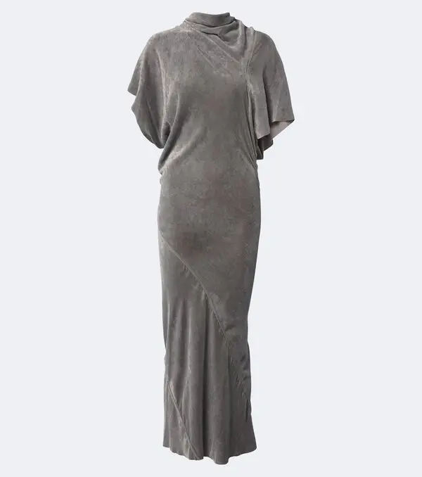 Rick Owens Seb Draped Velvet Midi Dress - Grey