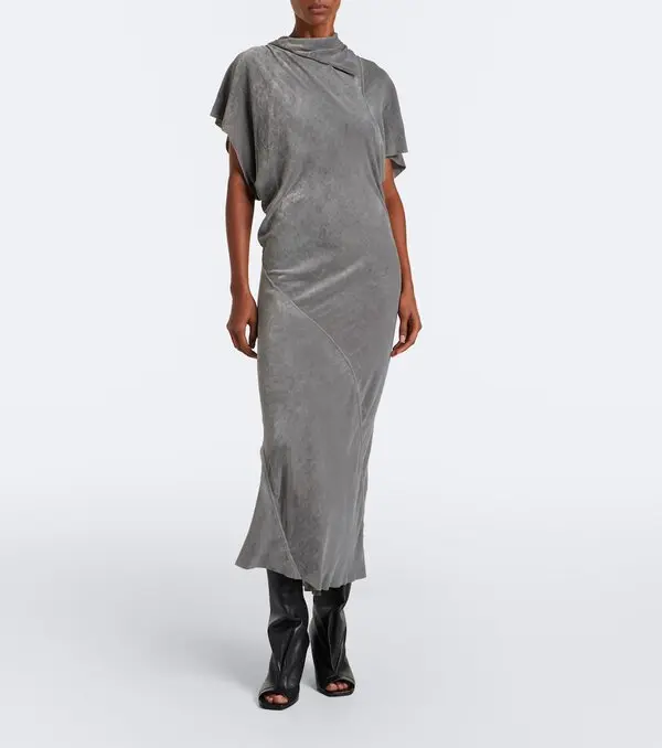 Rick Owens Draped Velvet Midi Dress - Grey