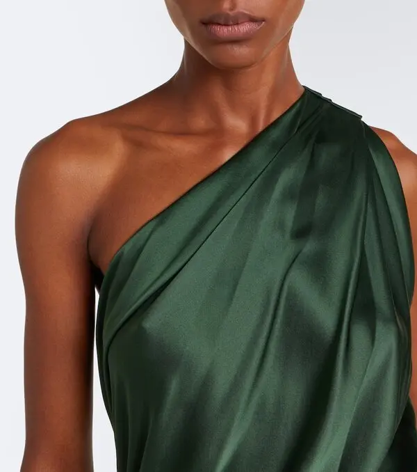 THE SEI Draped One-shoulder Silk Satin Gown