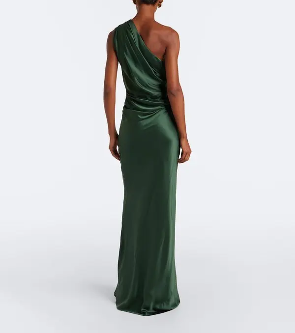 THE SEI Draped One-shoulder Silk Satin Gown