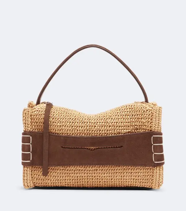 JW Anderson Loafer Small Suede-trimmed Raffia Top-handle Bag - Beige