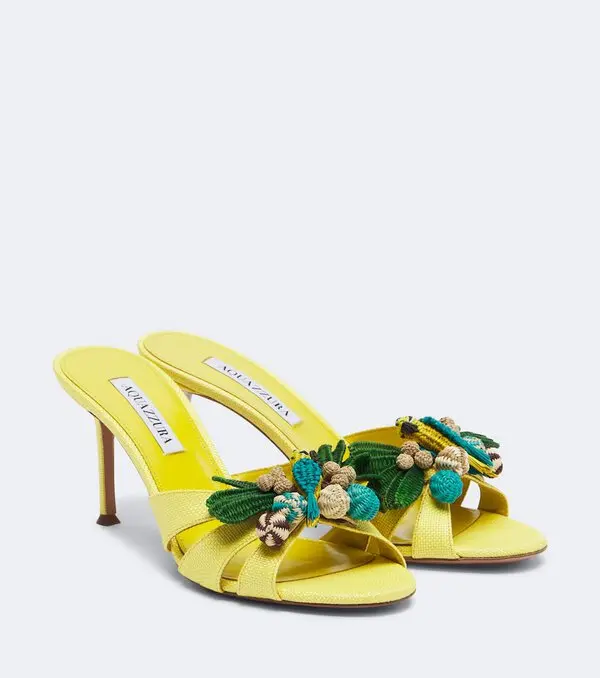 AQUAZZURA Birdsong Raffia Mules - Multicoloured