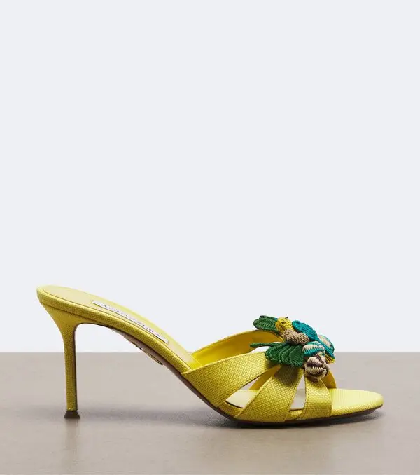 AQUAZZURA Birdsong Raffia Mules