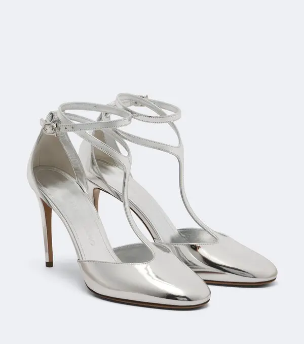 FERRAGAMO Metallic Leather Slingback Pumps