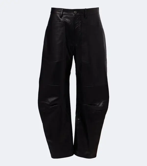 NILI LOTAN Leather Barrel-leg Pants