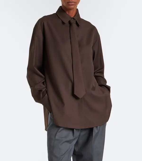 THE FRANKIE SHOP Peri Tie-neck Shirt - Brown