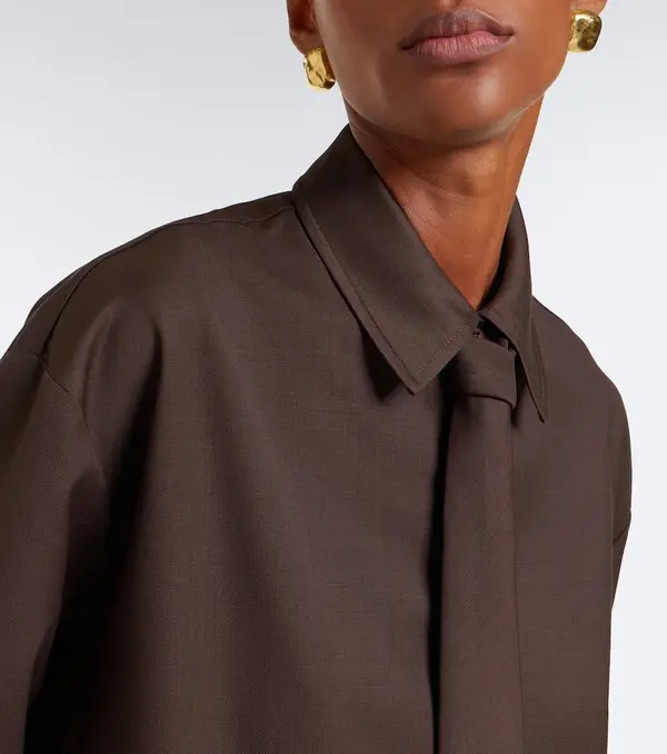 THE FRANKIE SHOP Peri Tie-neck Shirt - Brown
