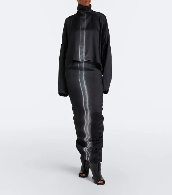 Rick Owens Soft Pillar Gathered Printed Maxi Skirt