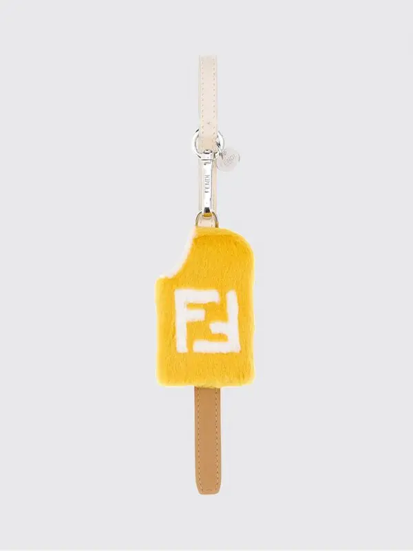 Fendi Shearling And Leather Keychain With Ff Monogram And Spring Clip - Black 1