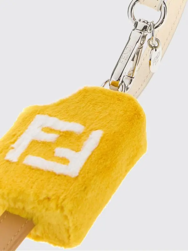 Fendi Shearling And Leather Keychain With Ff Monogram And Spring Clip - Black 1