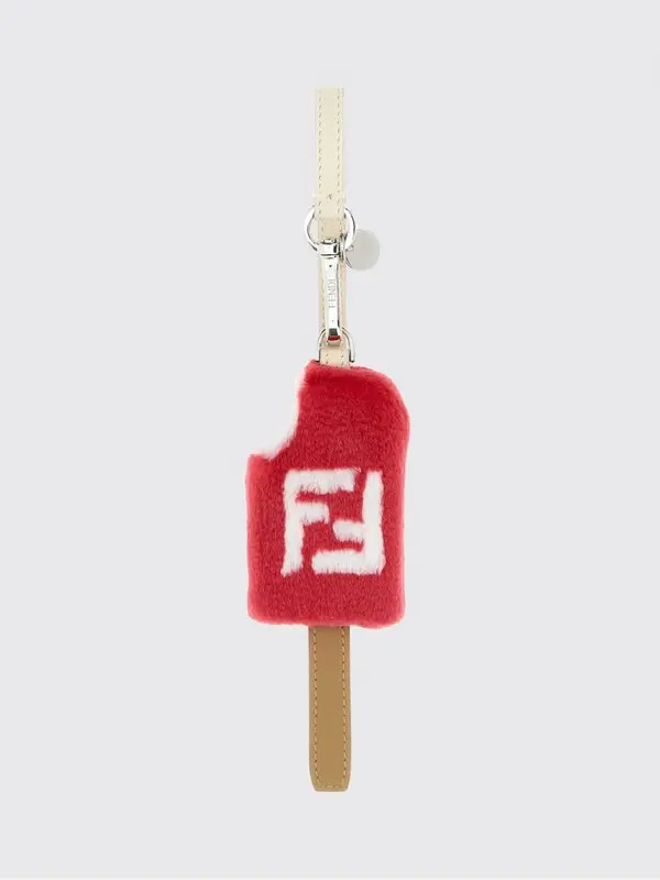 Fendi Shearling And Leather Keychain With Ff Monogram - Grey