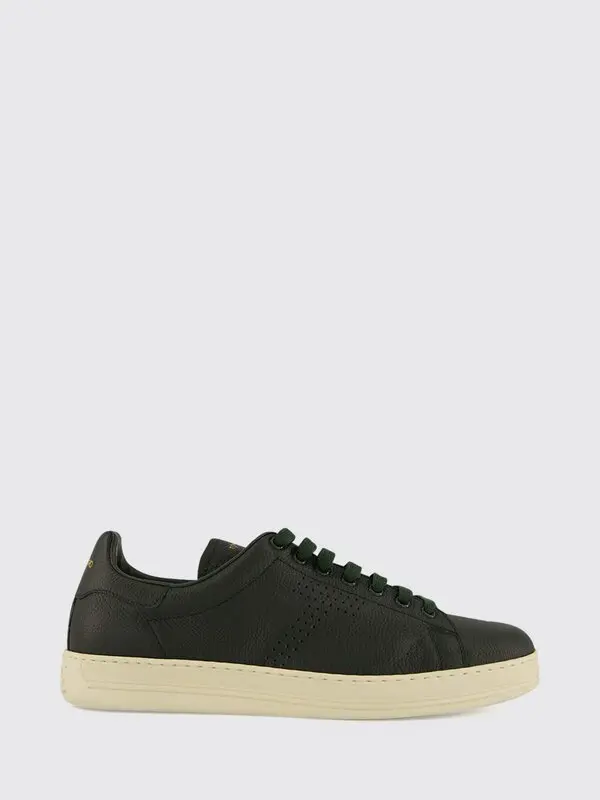 TOM FORD Grained Leather Low Top Sneakers With Perforated Monogram - Green