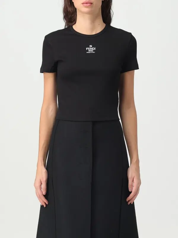 Fendi Ribbed Crewneck T-shirt - Black