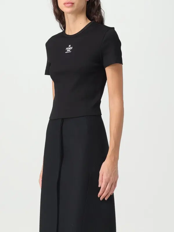 Fendi Ribbed Crewneck T-shirt - Black