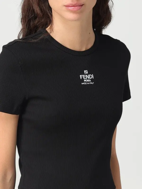 Fendi Ribbed Crewneck T-shirt - Black