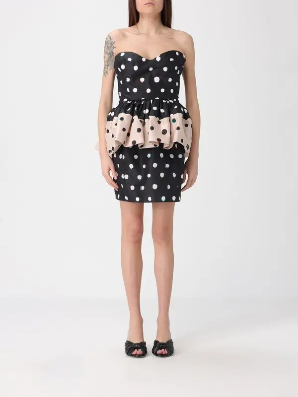 Fendi Polka Dot Strapless Peplum Dress