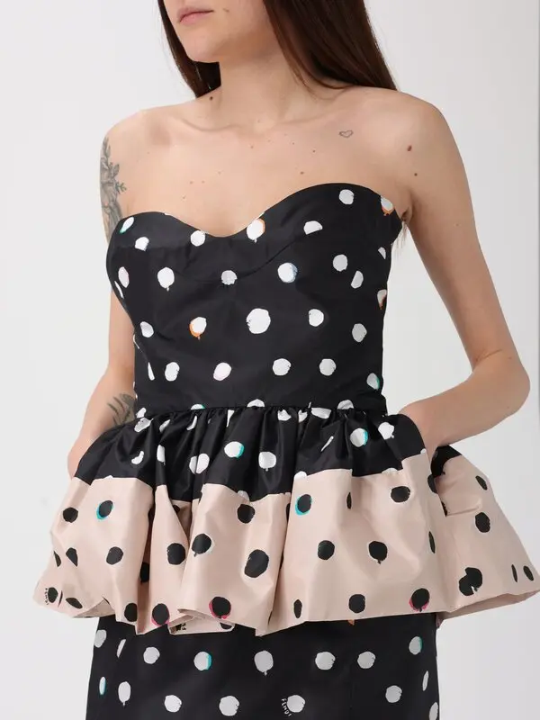 Fendi Polka Dot Strapless Peplum Dress