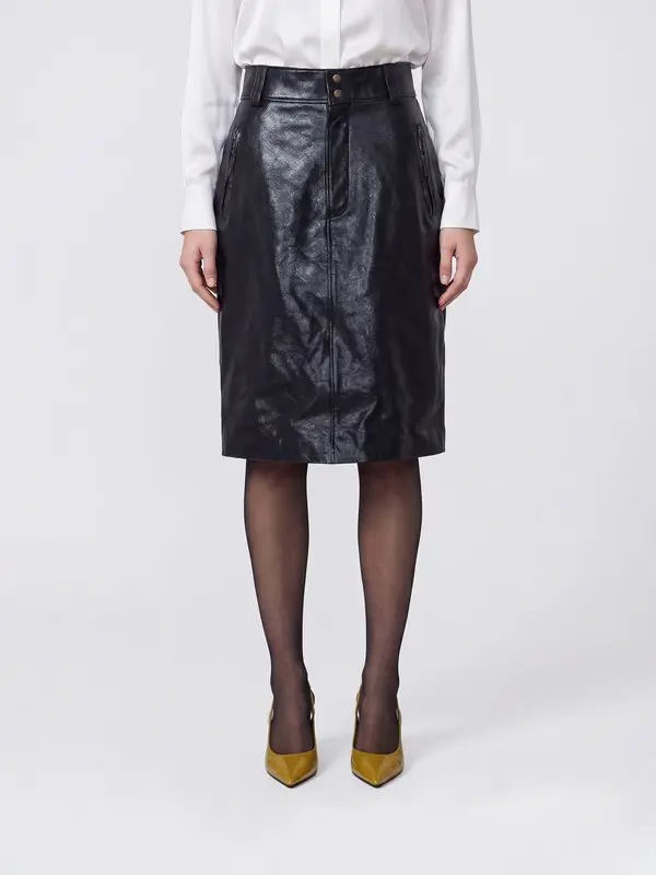 Saint Laurent High-waisted Leather Pencil Mini Skirt With Button Detail