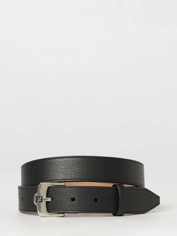 Fendi Grained Leather Ff Monogram Belt - Black