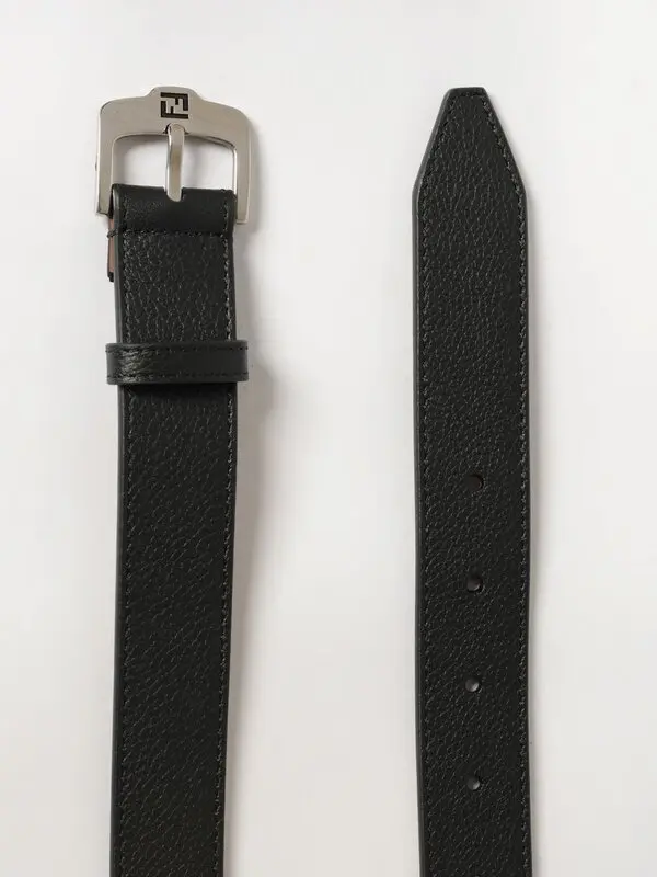 Fendi Grained Leather Ff Monogram Belt - Black