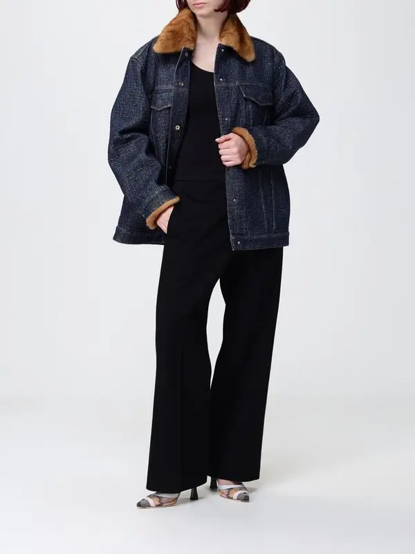 Fendi Relaxed Fit Denim Jacket With Fur Collar And Cuffs