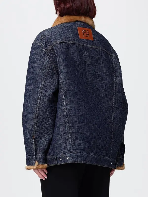 Fendi Relaxed Fit Denim Jacket With Fur Collar And Cuffs