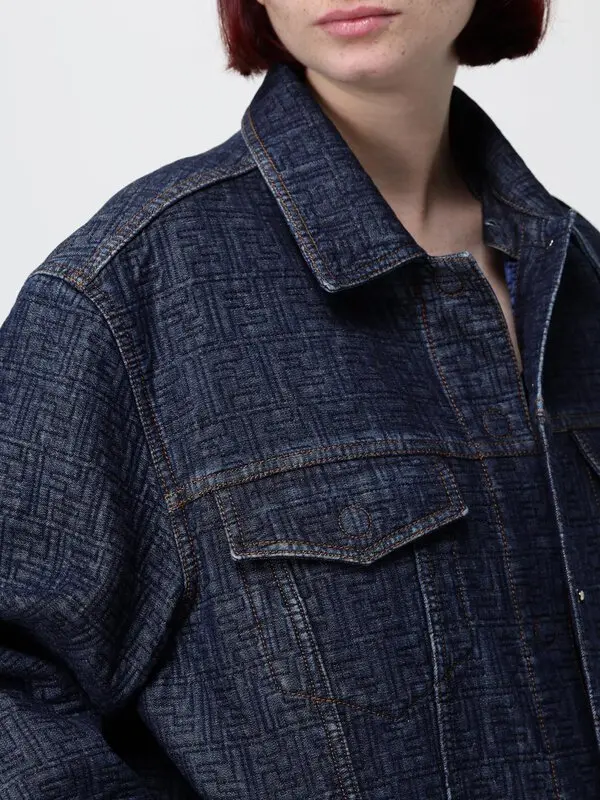 Fendi Relaxed Fit Denim Jacket With Fur Collar And Cuffs