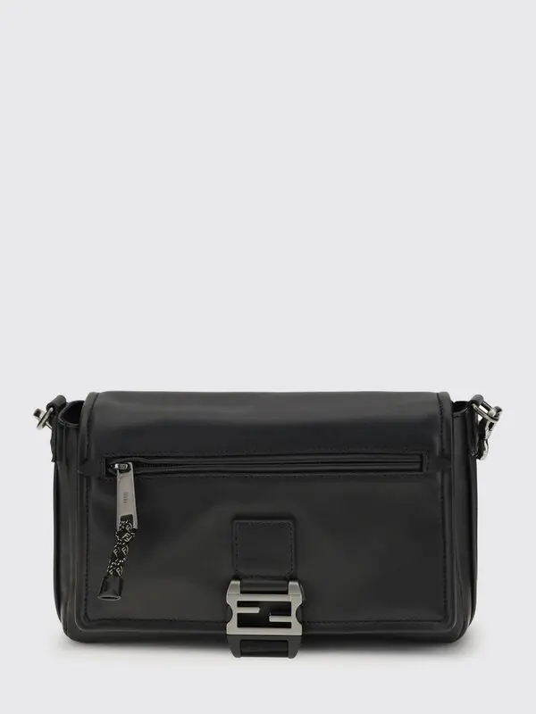 Fendi Calfskin Leather Messenger Bag - Black