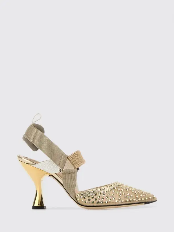 Fendi Colibrì Mesh Nylon Slingbacks With Rhinestones - Nude