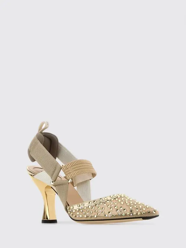 Fendi Colibrì Mesh Nylon Slingbacks With Rhinestones - Nude