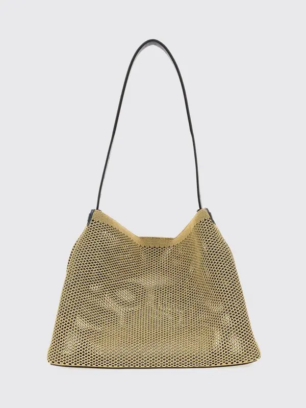 Fendi Perforated Raffia Shoulder Bag With Lettering Logo