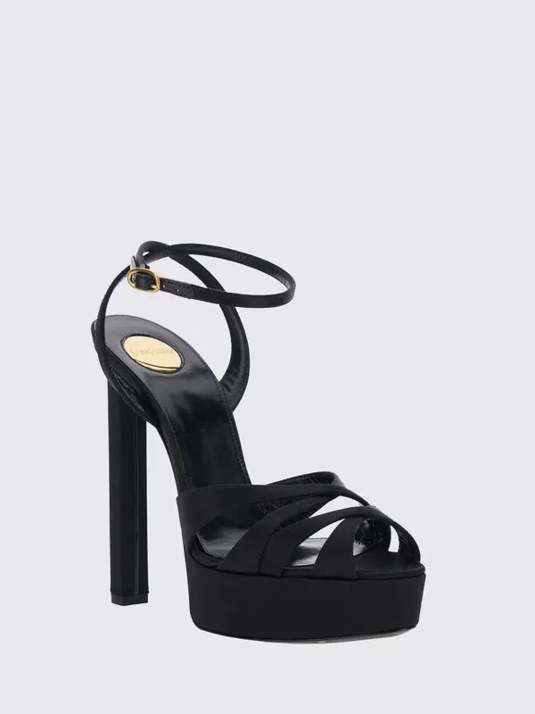 Saint Laurent Chandelle Satin Platform Sandals With High Square Heel