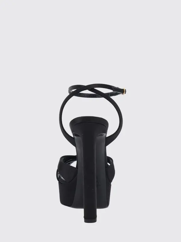 Saint Laurent Chandelle Satin Platform Sandals With High Square Heel